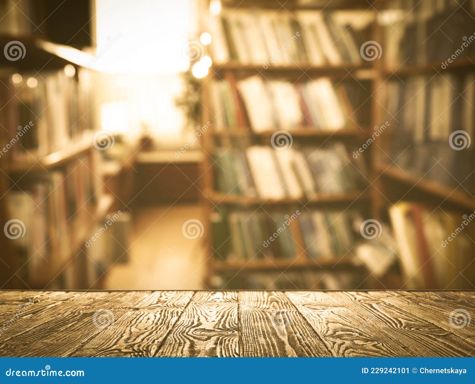 Empty Wooden Table in Library. Space for Design Stock Image - Image of ...