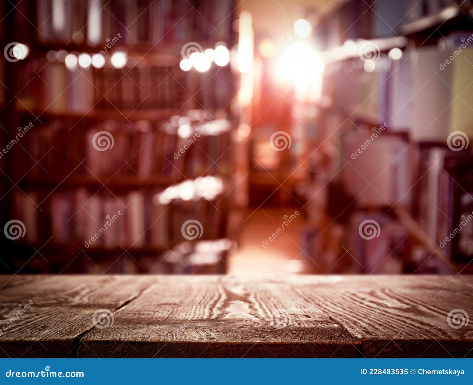 Empty Wooden Table in Library. Space for Design Stock Image - Image of ...