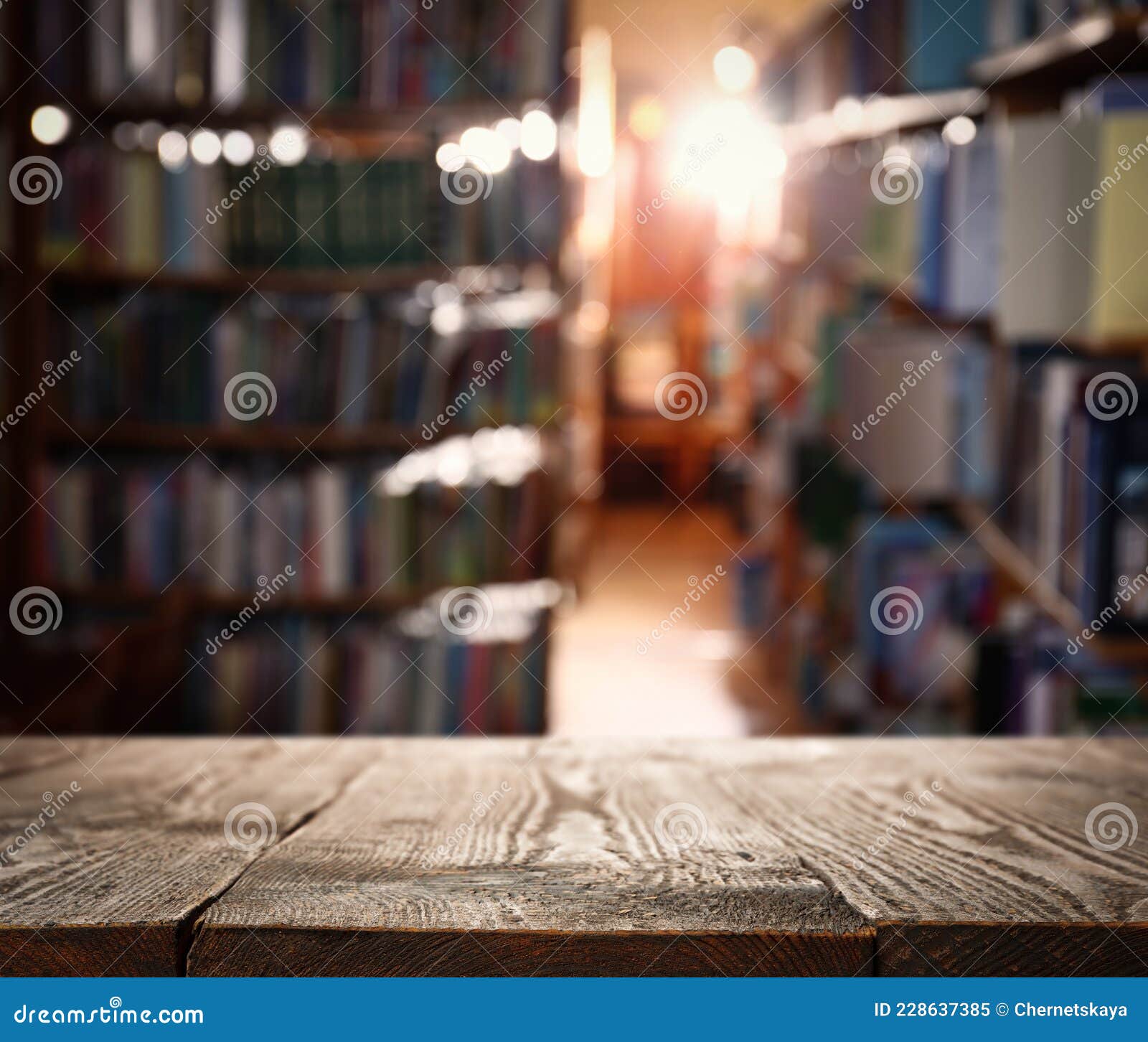 Empty Wooden Table in Library. Space for Design Stock Image - Image of ...