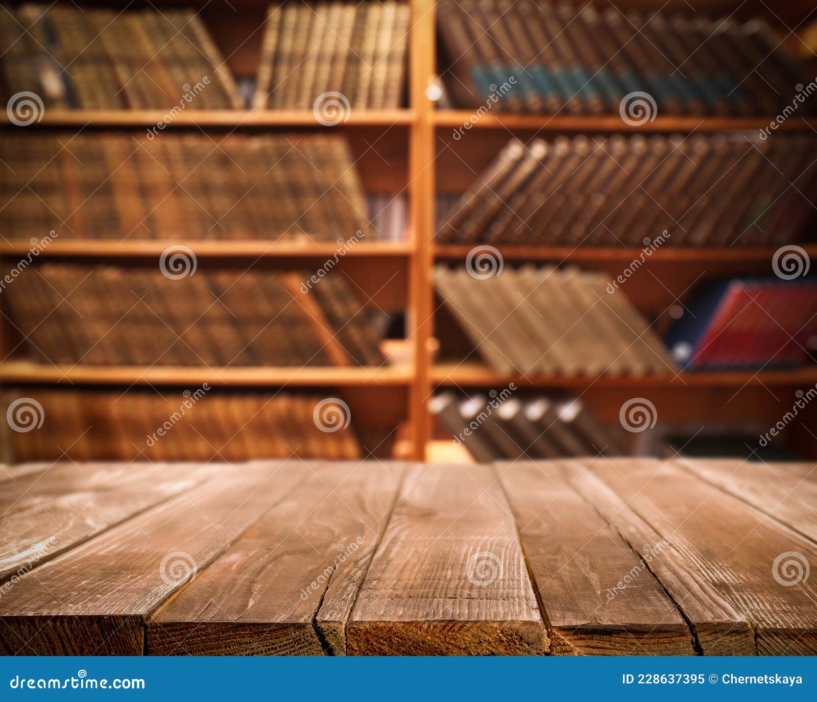 Empty Wooden Table in Library. Space for Design Stock Image - Image of ...