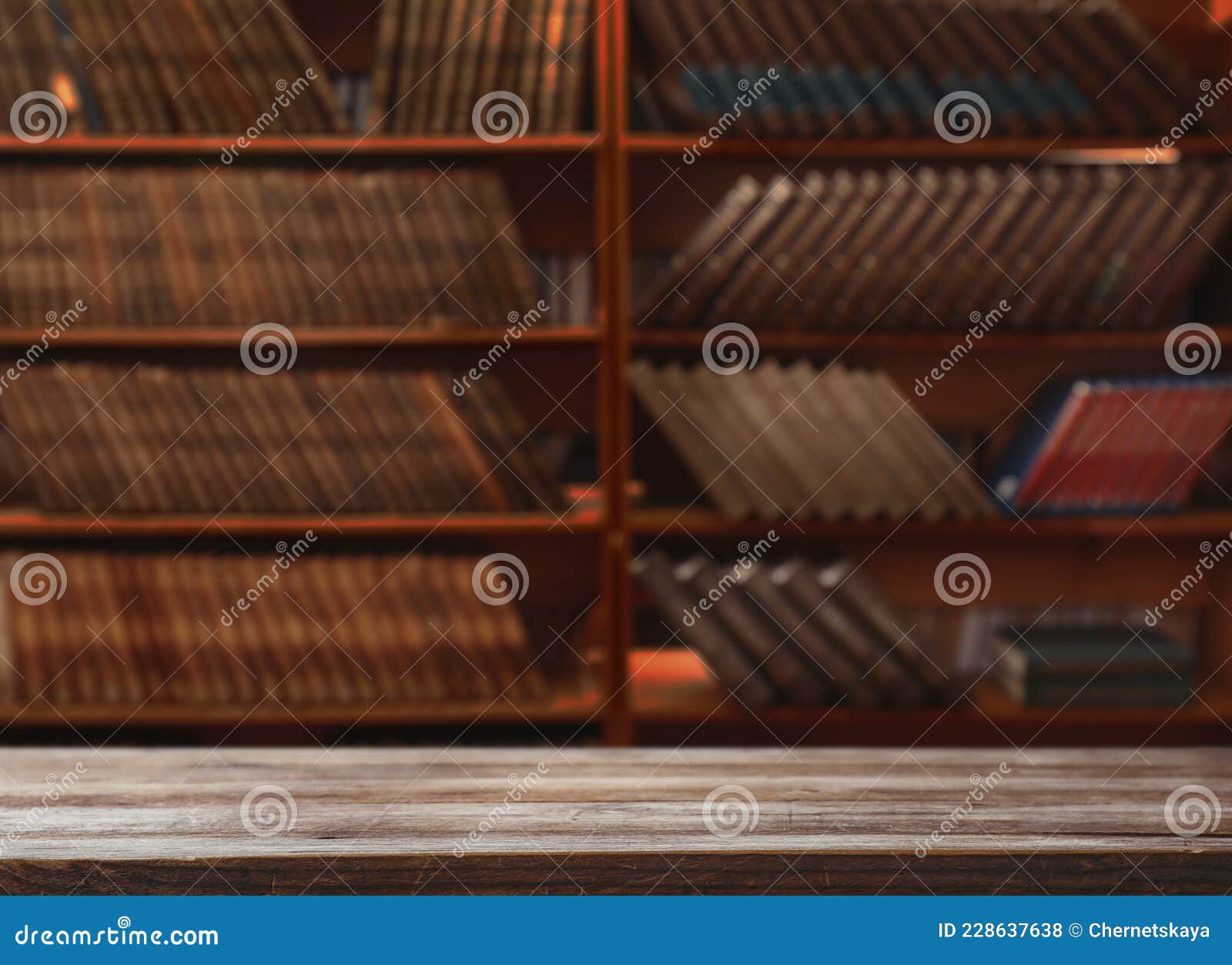 Empty Wooden Table in Library. Space for Design Stock Photo - Image of ...