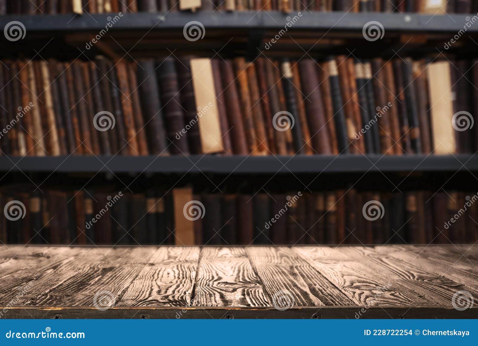 Empty Wooden Table in Library. Space for Design Stock Photo - Image of ...