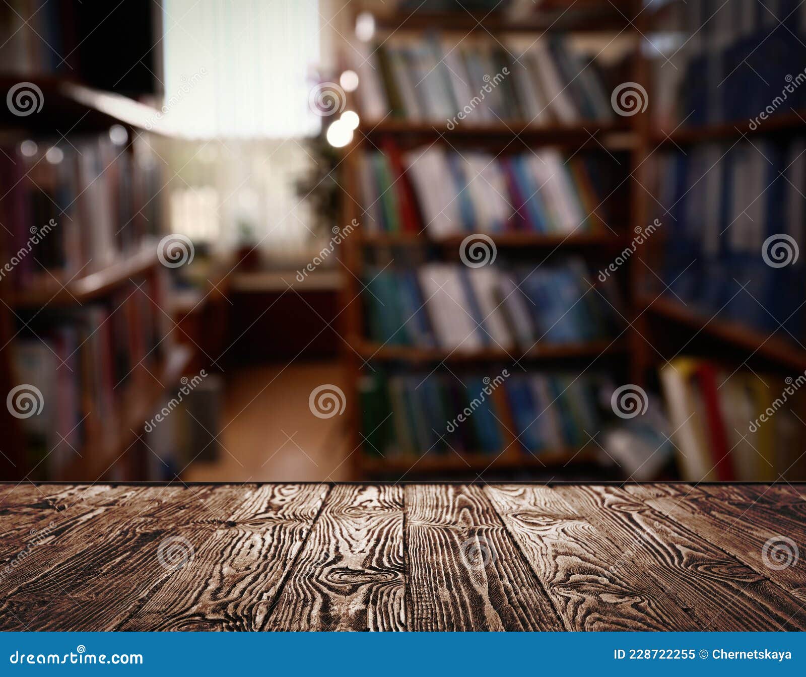 Empty Wooden Table in Library. Space for Design Stock Image - Image of ...