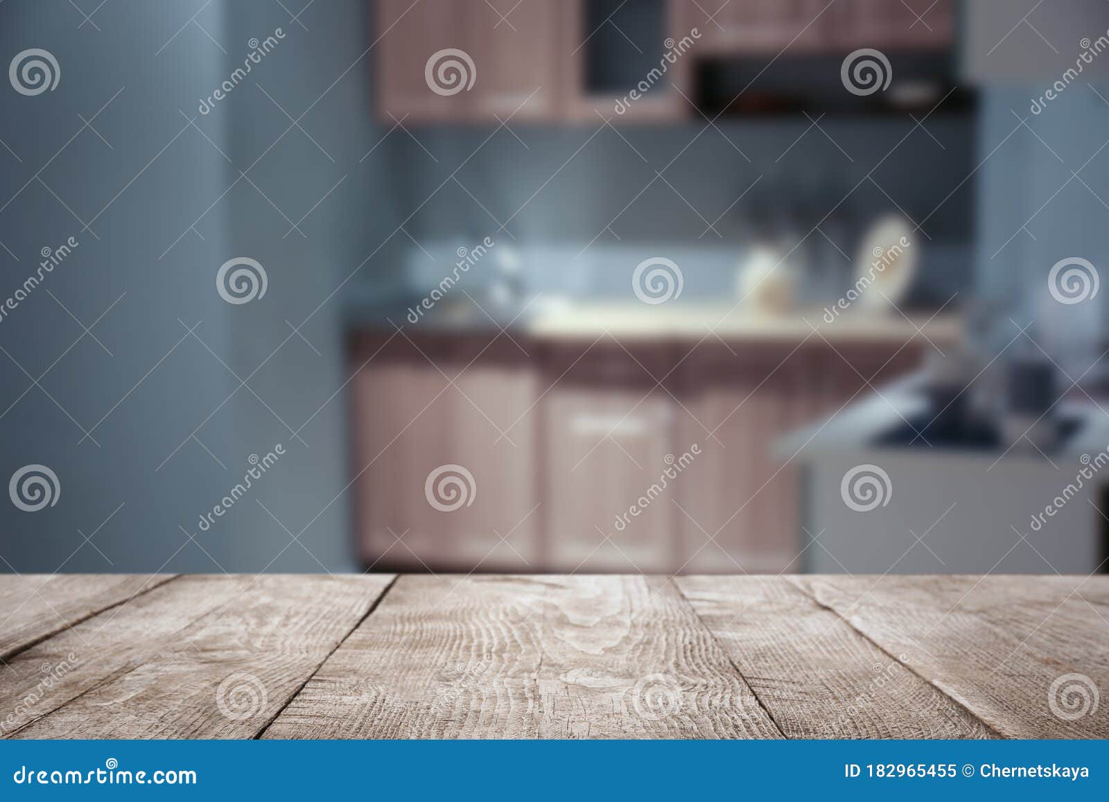 Empty Wooden Table in Modern Kitchen Stock Image - Image of decor ...