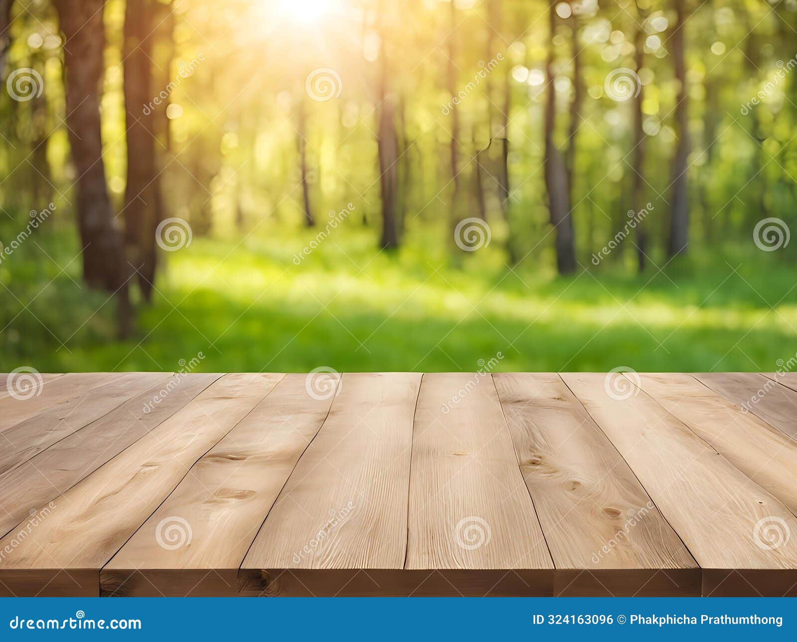 Empty Wooden Table with Natural Background. Generative AI Illustration ...