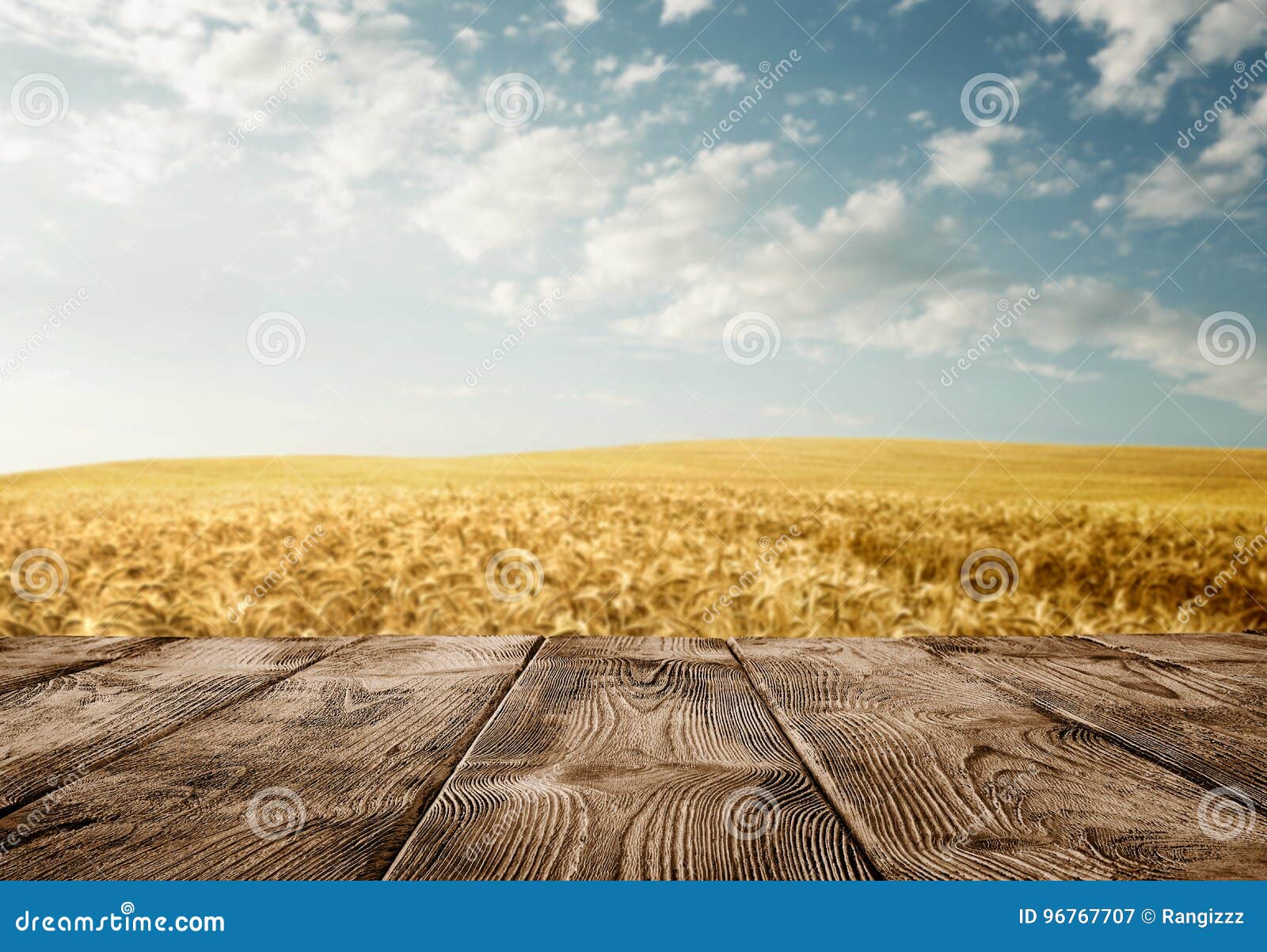 Empty Wooden Table Over Wheat Field Stock Image - Image of crop ...
