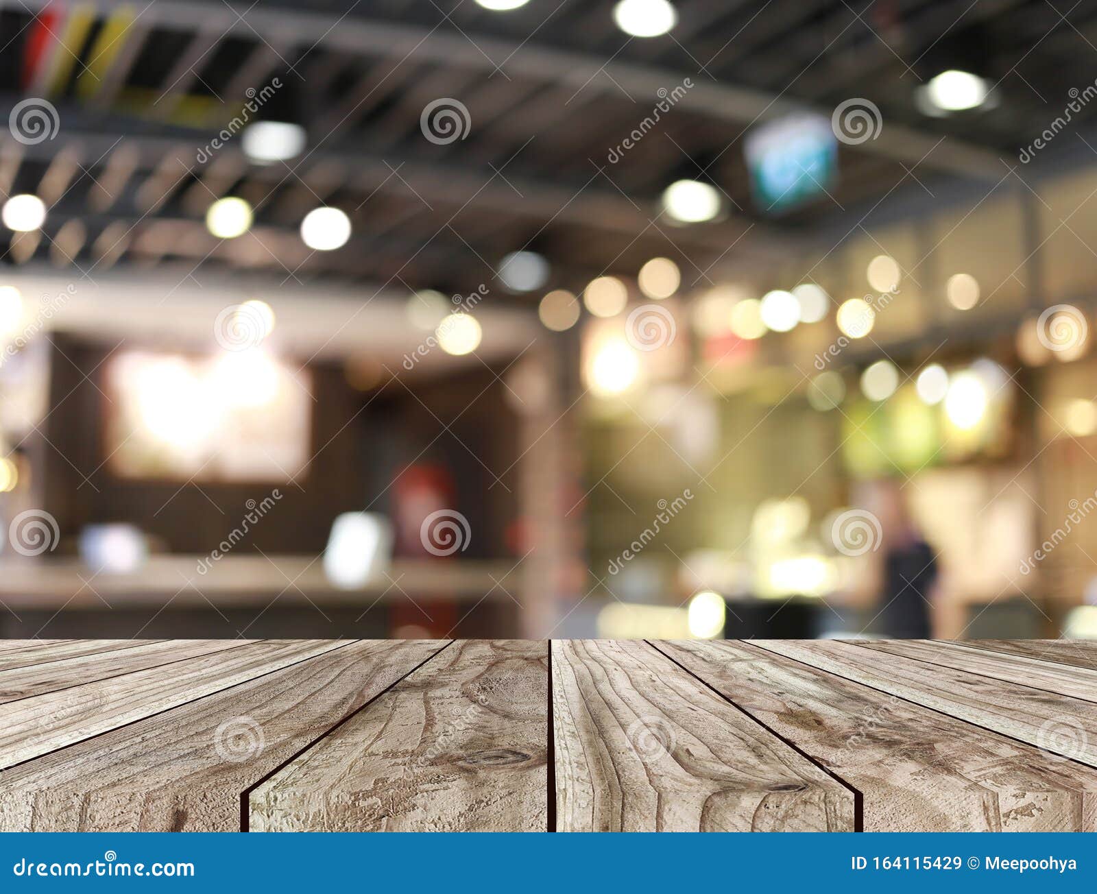 Empty Wooden Table and Restaurant Blur Background Stock Image - Image ...