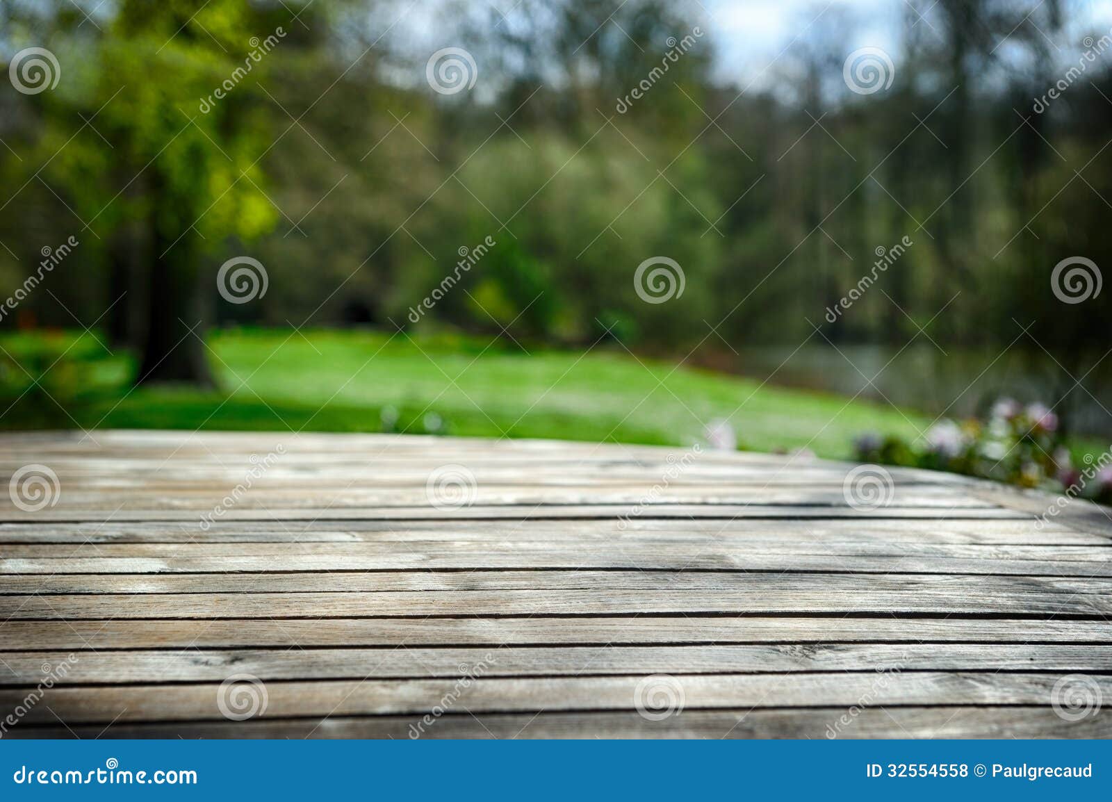 Empty Wooden Table in Spring Garden Stock Photo - Image of green, rural ...