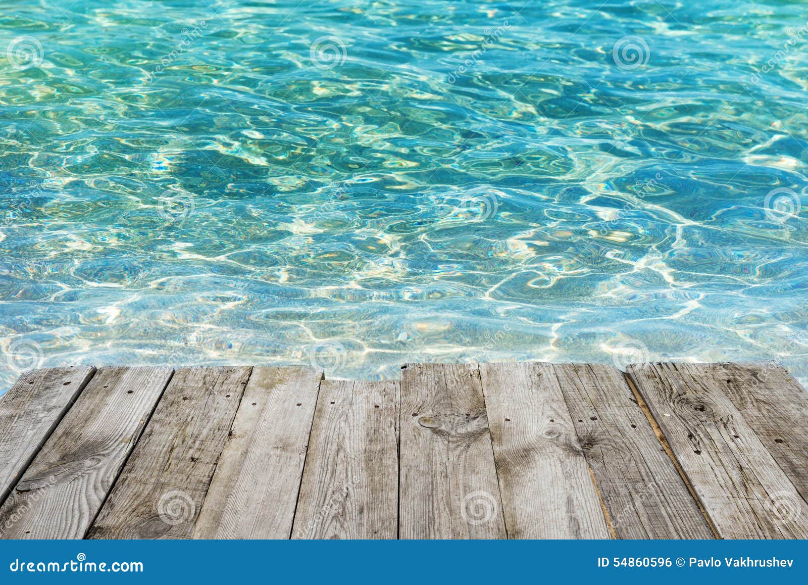 Empty Wooden Table To Tropical Blue Water Background Stock Photo ...