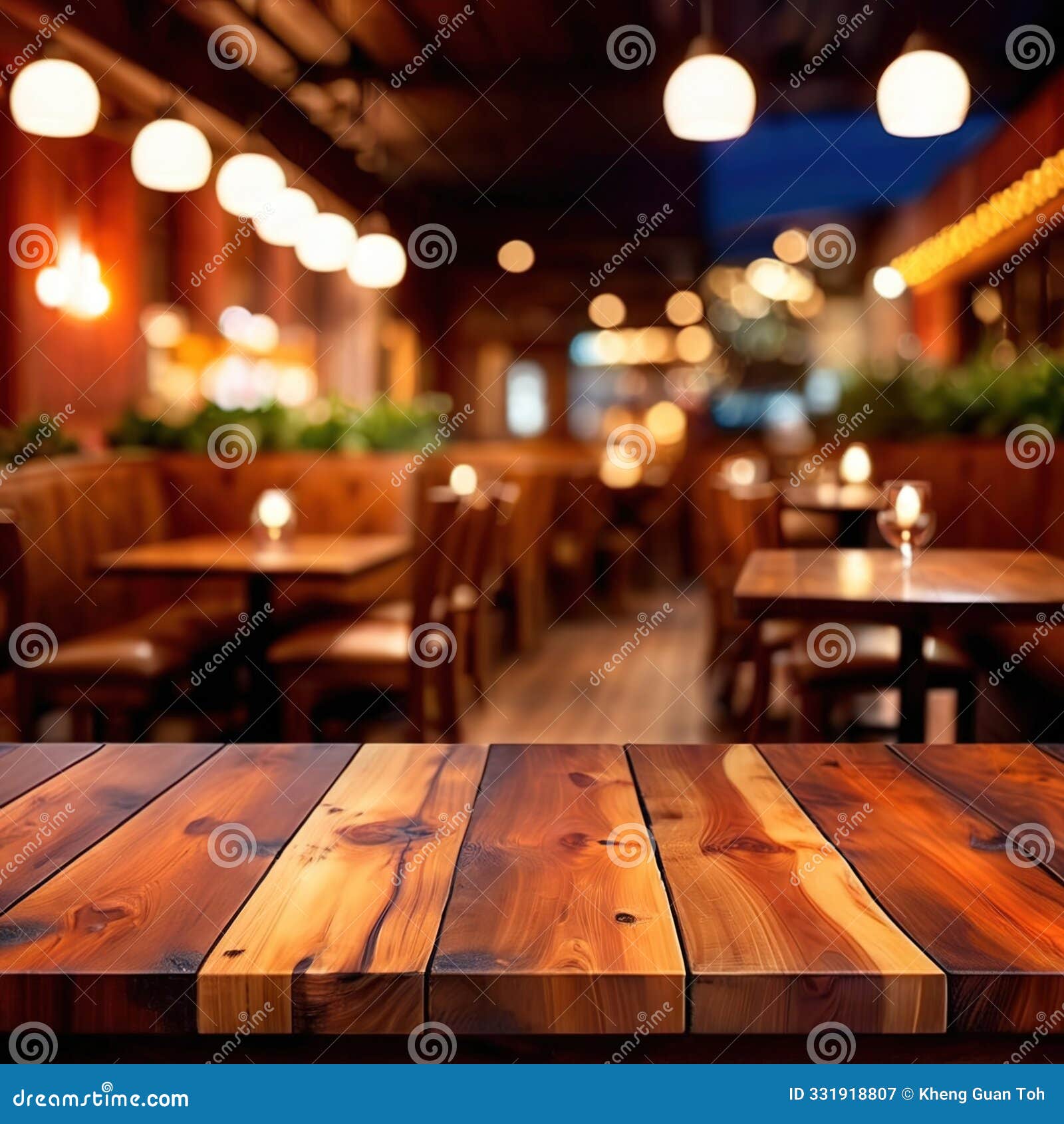 Empty Wooden Table Top on Abstract Blurred Restaurant Background Stock ...