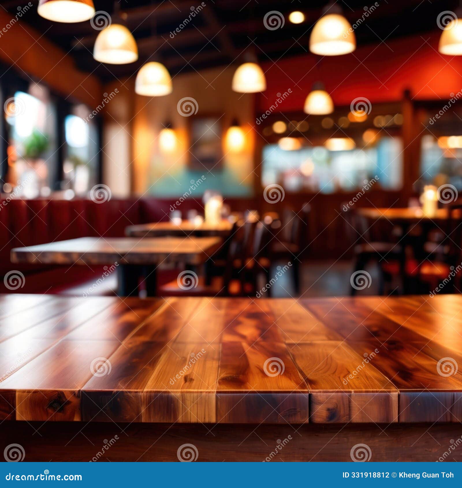 Empty Wooden Table Top on Abstract Blurred Restaurant Background Stock ...