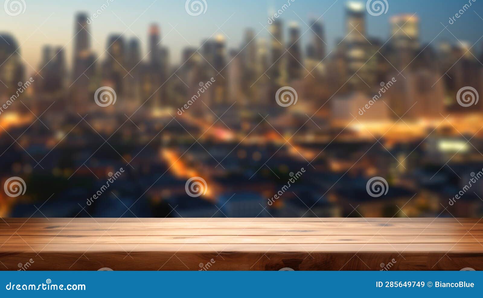 The Empty Wooden Table Top with Blur Background of Cityscape. Exuberant ...