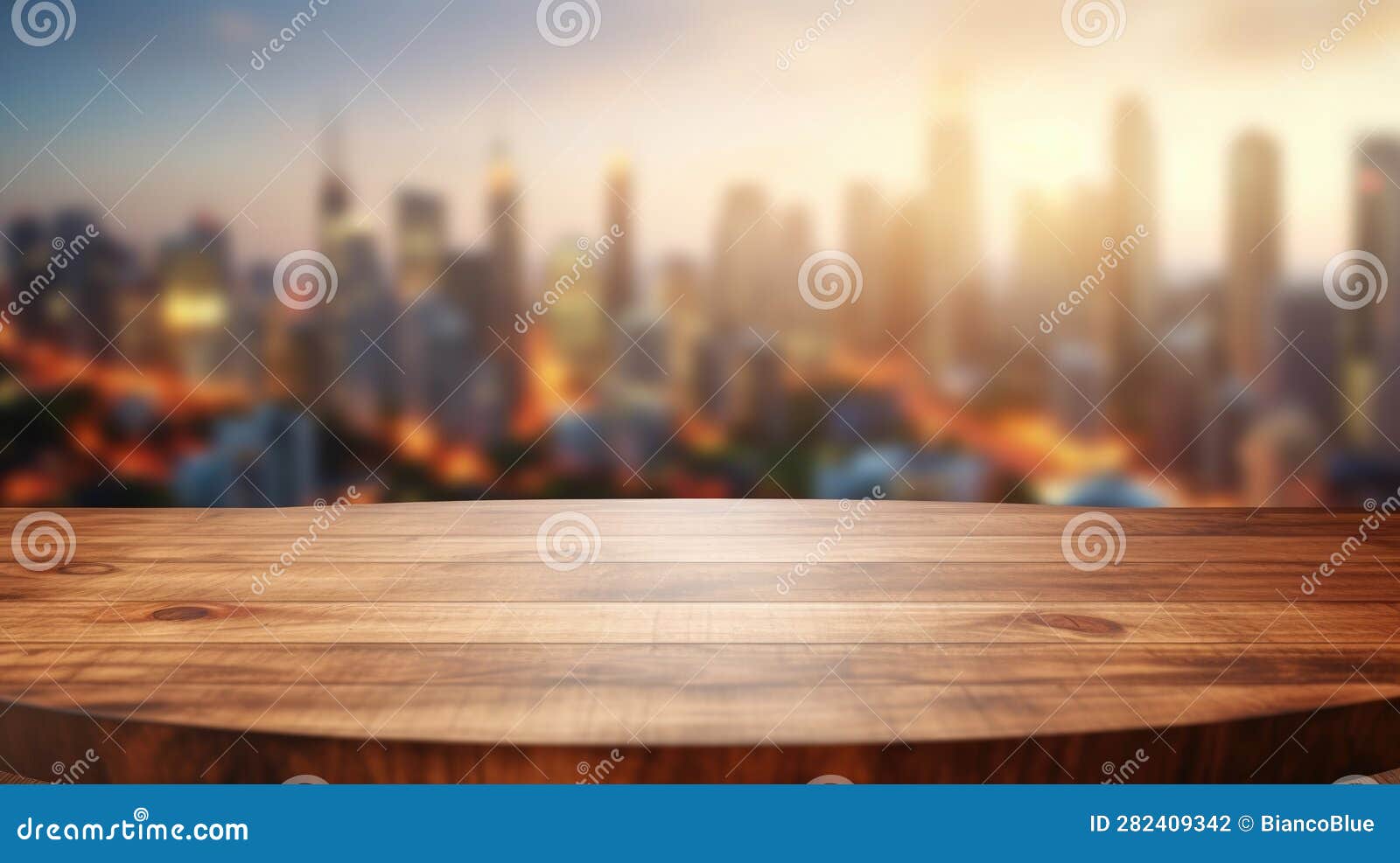The Empty Wooden Table Top with Blur Background of Cityscape. Exuberant ...