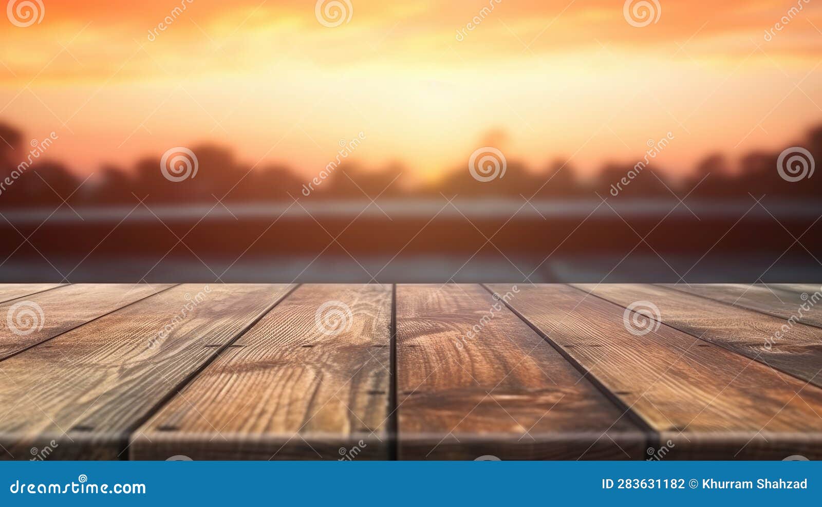 Empty Wooden Table Top with Blur Sunset Background Stock Illustration ...