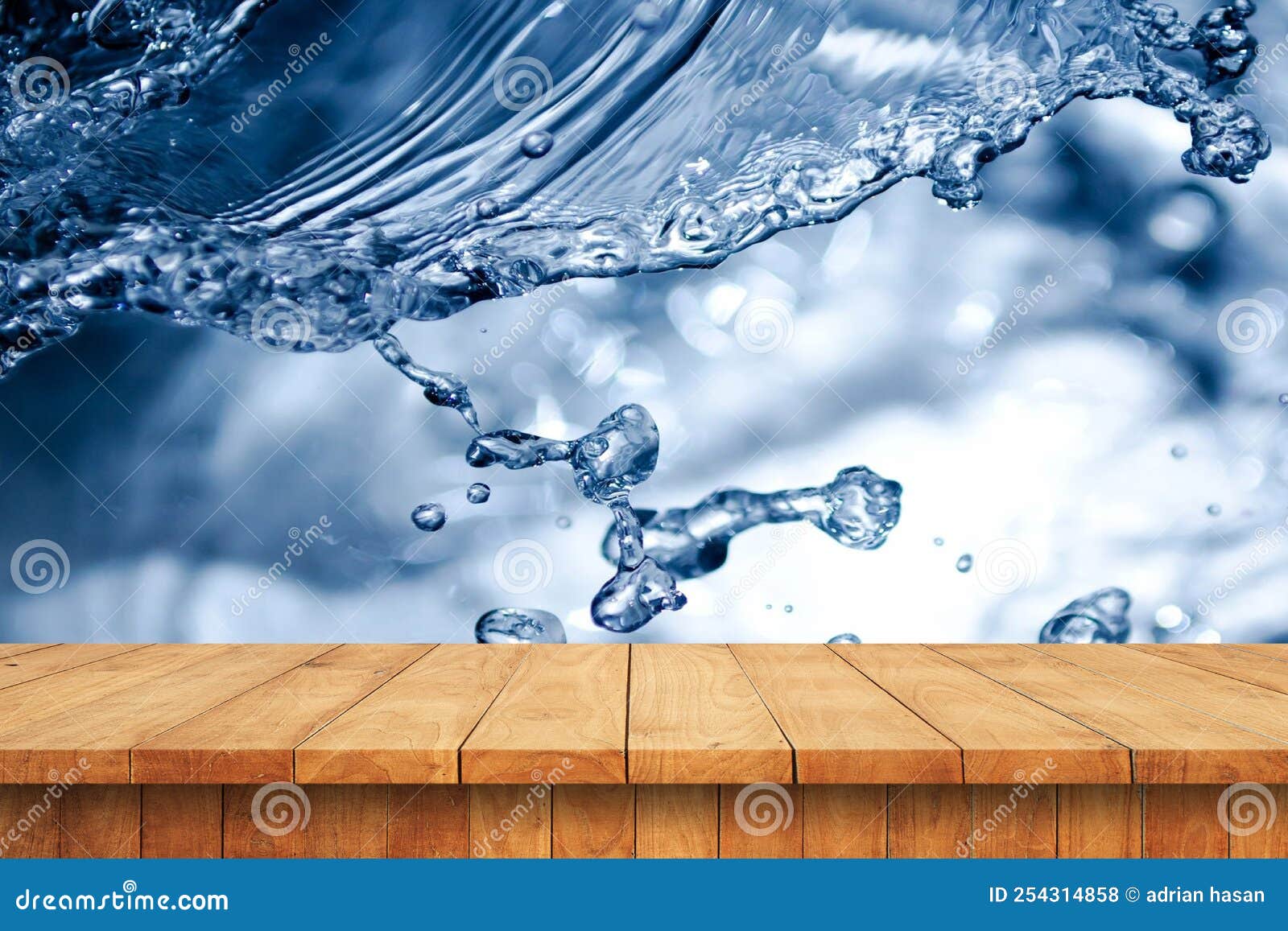 Empty Wooden Table and Water Drop Stock Photo - Image of bamboe, flower ...