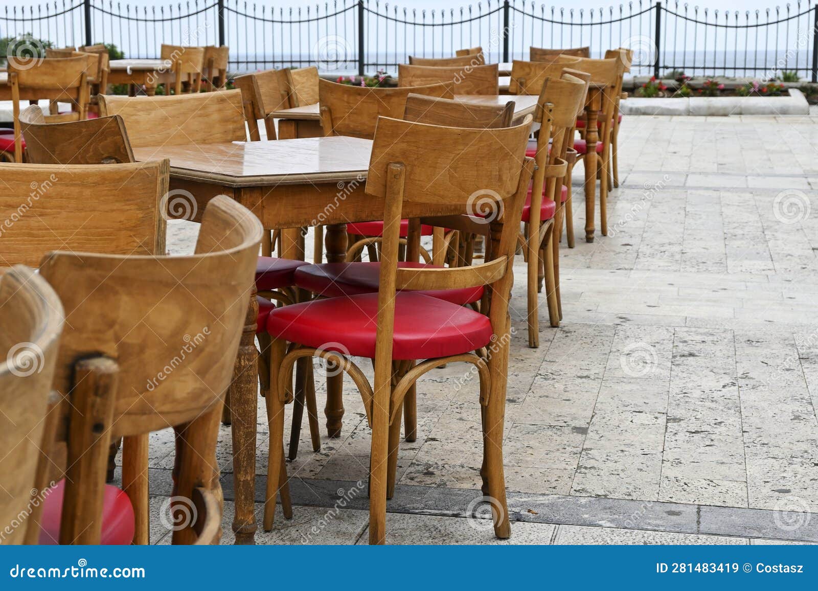 Empty tables and chairs stock image. Image of chair - 281483419