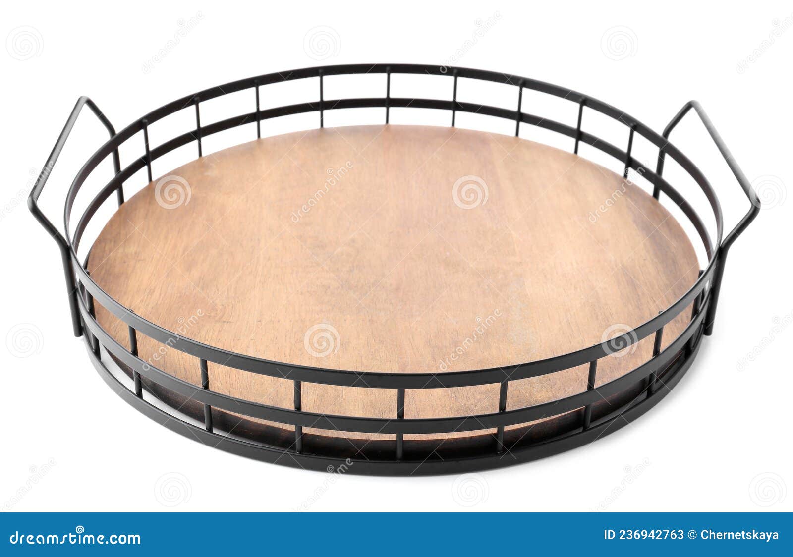Empty Wooden Tray with Handles Isolated on White Stock Image - Image of ...