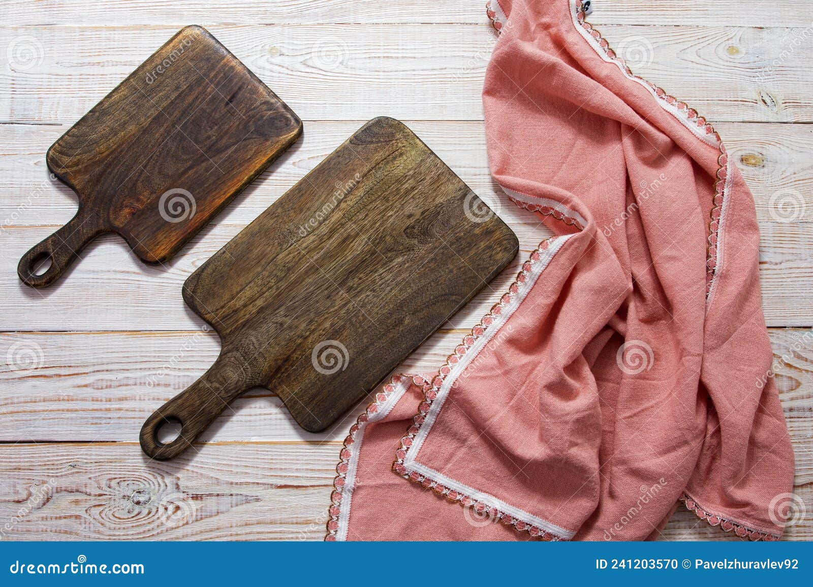Empty Wooden Trays with a Handle on the Table Top View Stock Photo ...