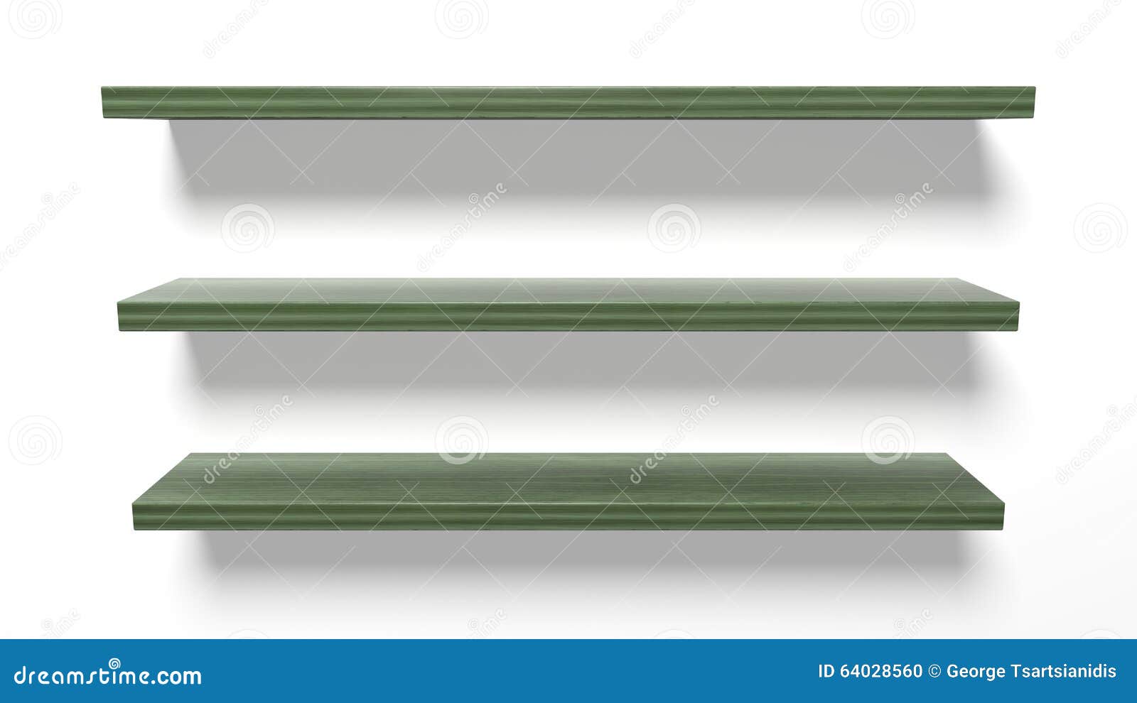 Wall Shelves Front View Isolated On White Background. 3d Renderi ...