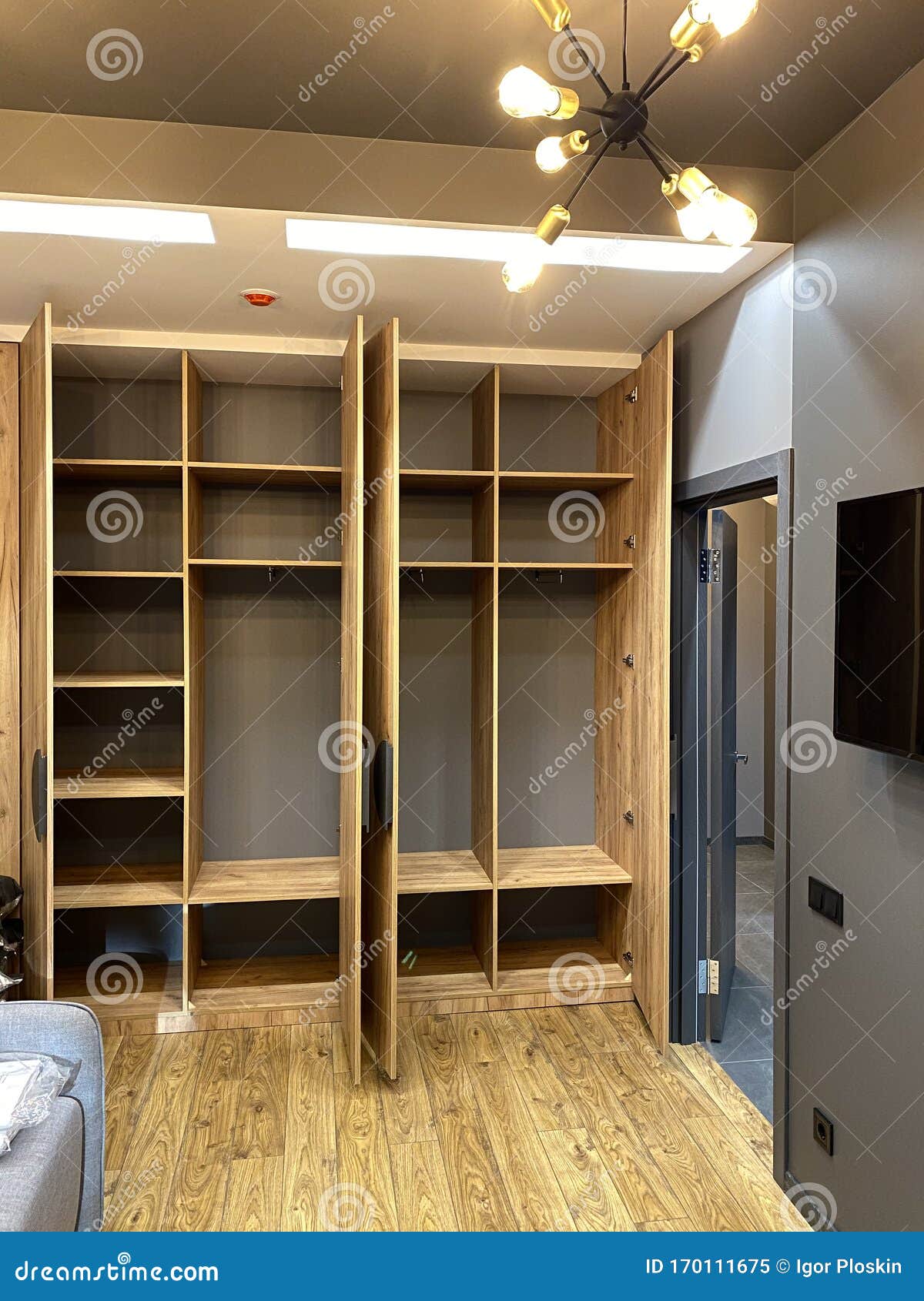 Empty wooden wardrobe stock image. Image of clothes - 170111675