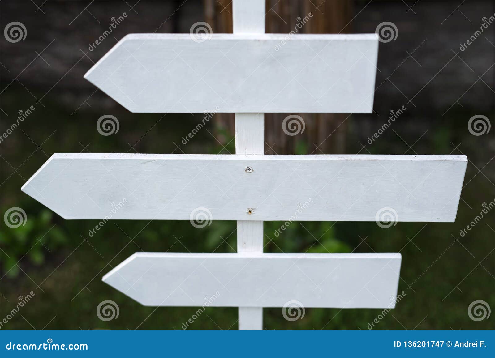 Empty Wooden White Signs with Mockup, Pointing Direction Stock Image ...