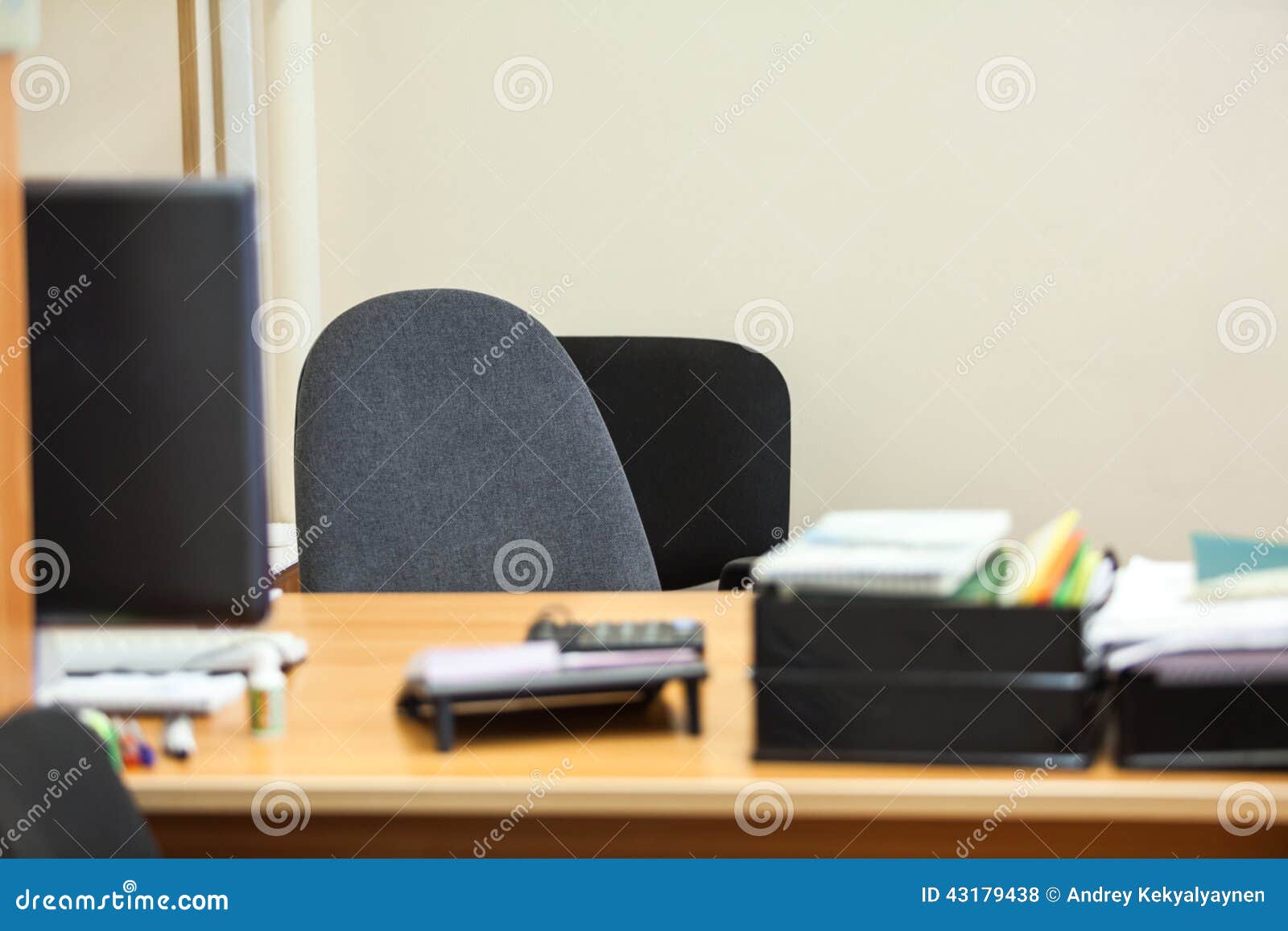 Empty Working Place with Chair and Pc Monitor on Table Stock Photo ...