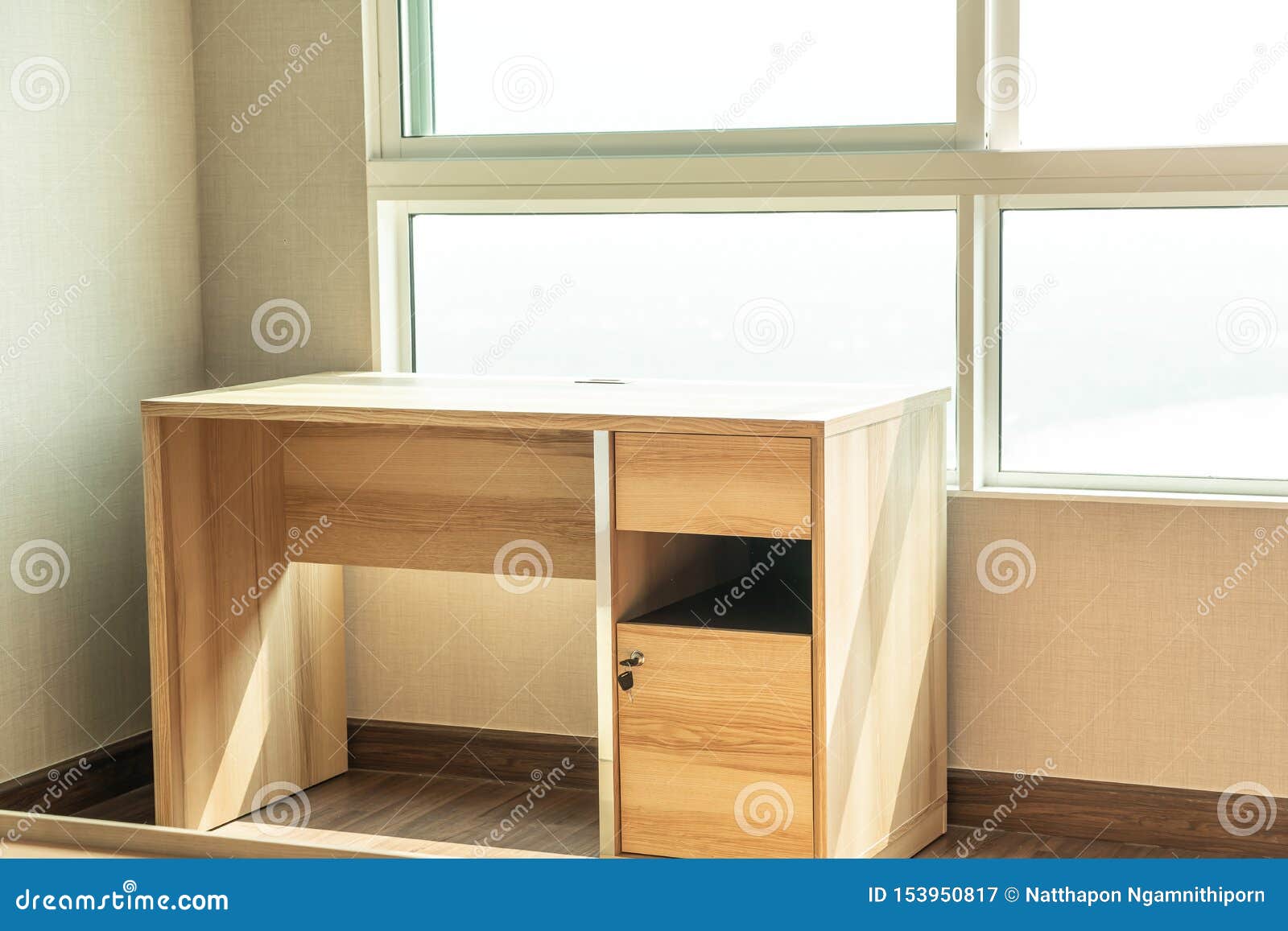 Empty Working Table in Room with Window Stock Image - Image of desktop ...