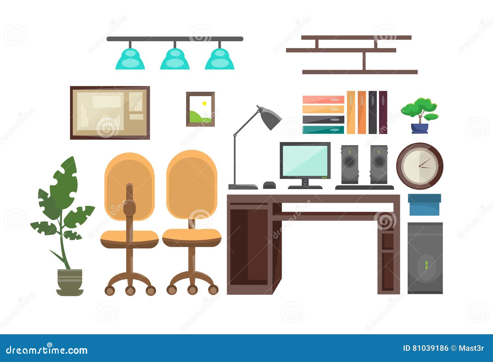 Empty Workplace Desk Workspace Office Interior No People Stock Vector ...