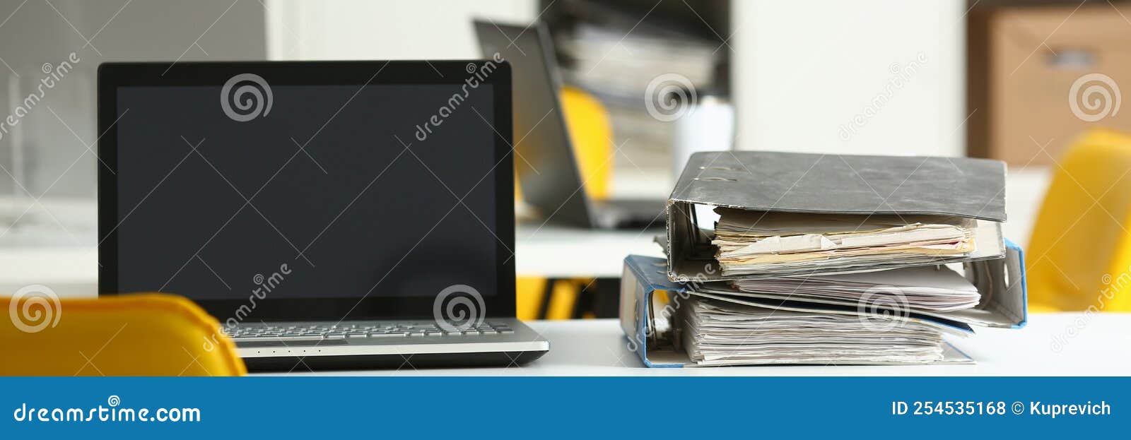 Empty Workplace Folders with Documents in Office on Table Closeup Stock ...