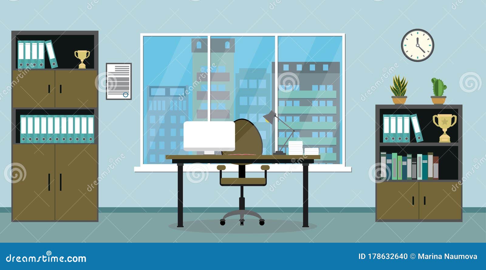 Empty Workplace,modern Interior of Business Workspace Stock Vector ...