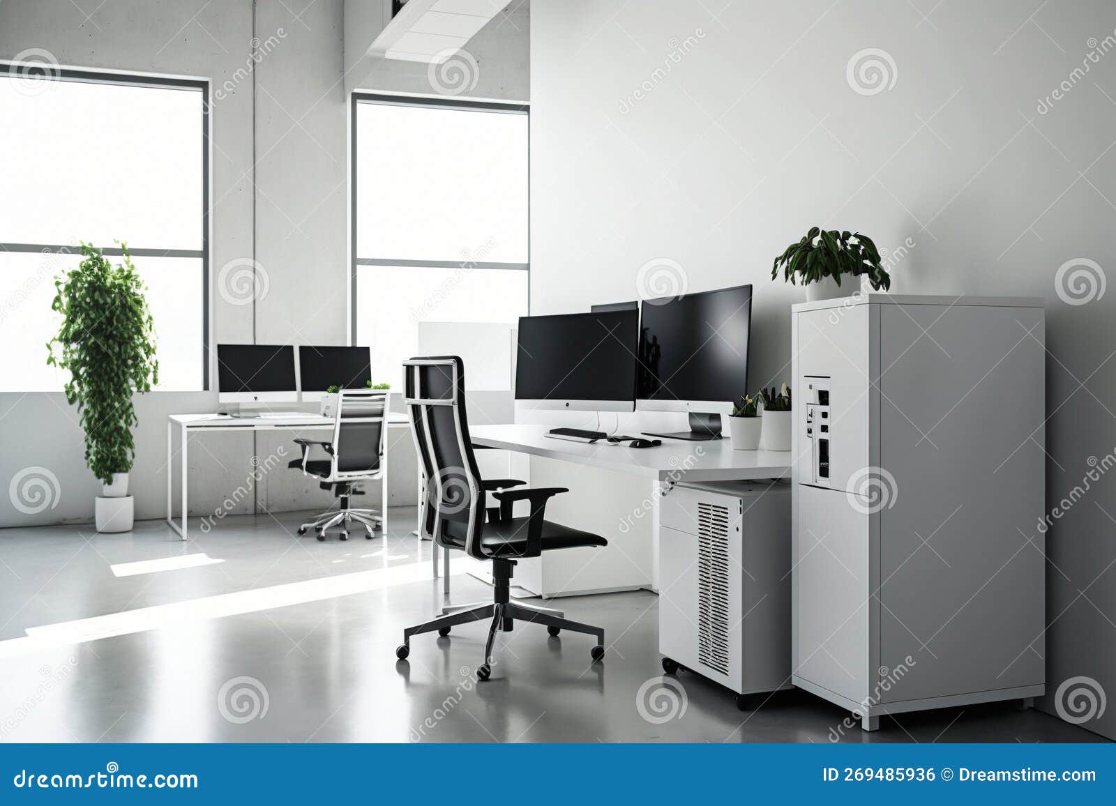 Empty Workplace in a Modern Office Interior.Photorealistic Shot ...