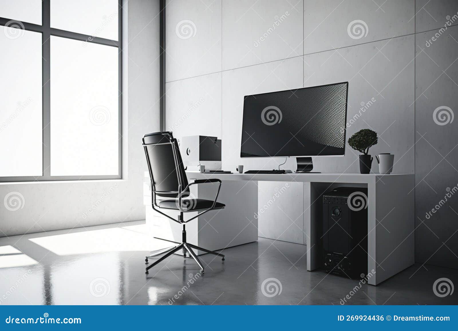 Empty Workplace in a Modern Office Interior.Photorealistic Shot ...