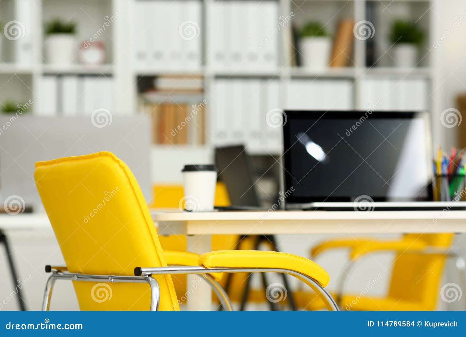 Empty Workplace in Office Closeup Stock Photo - Image of computer ...