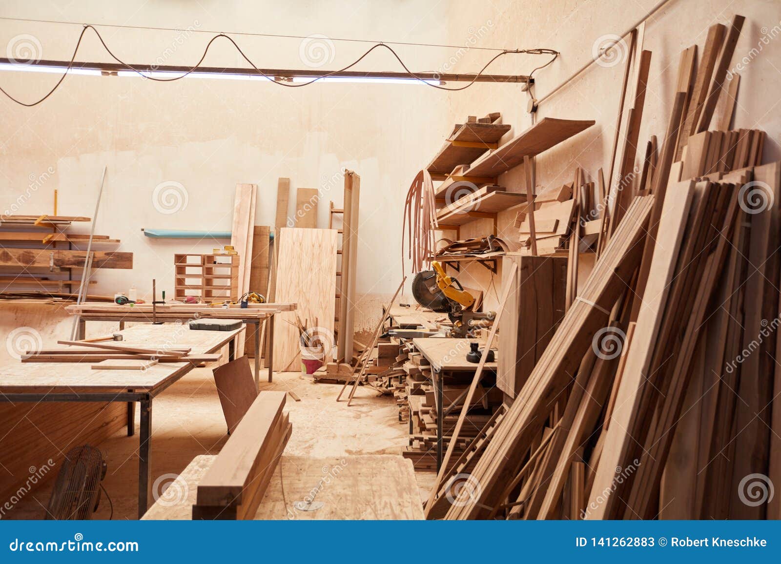 Empty Workshop in a Joinery Stock Image - Image of workbench ...