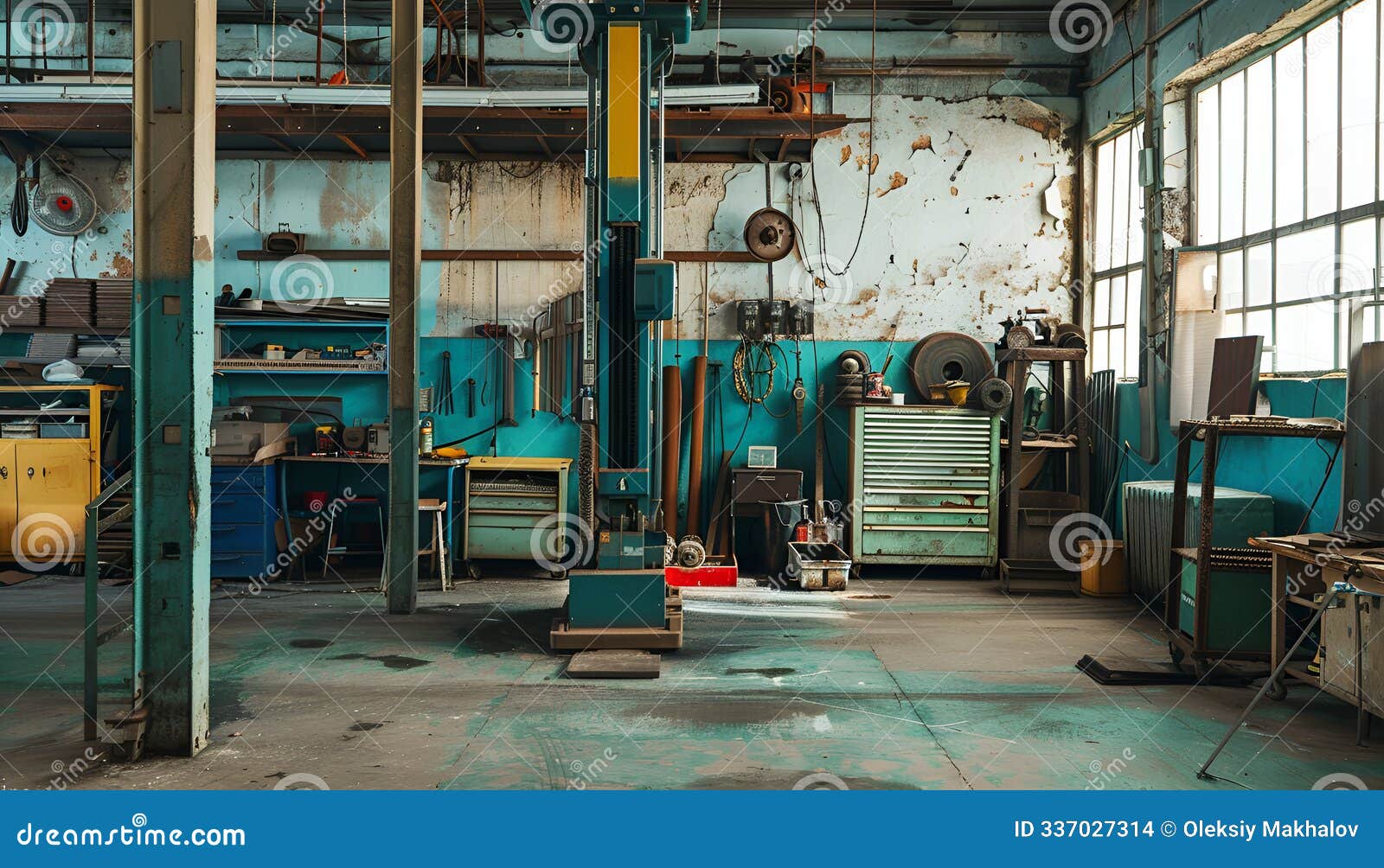 Empty Workshop with a Lift in Car Repair Station Stock Illustration ...