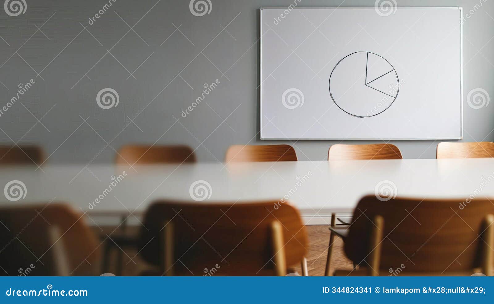 Empty Workspace with a Pie Chart Drawn on a Whiteboard, Indicating ...