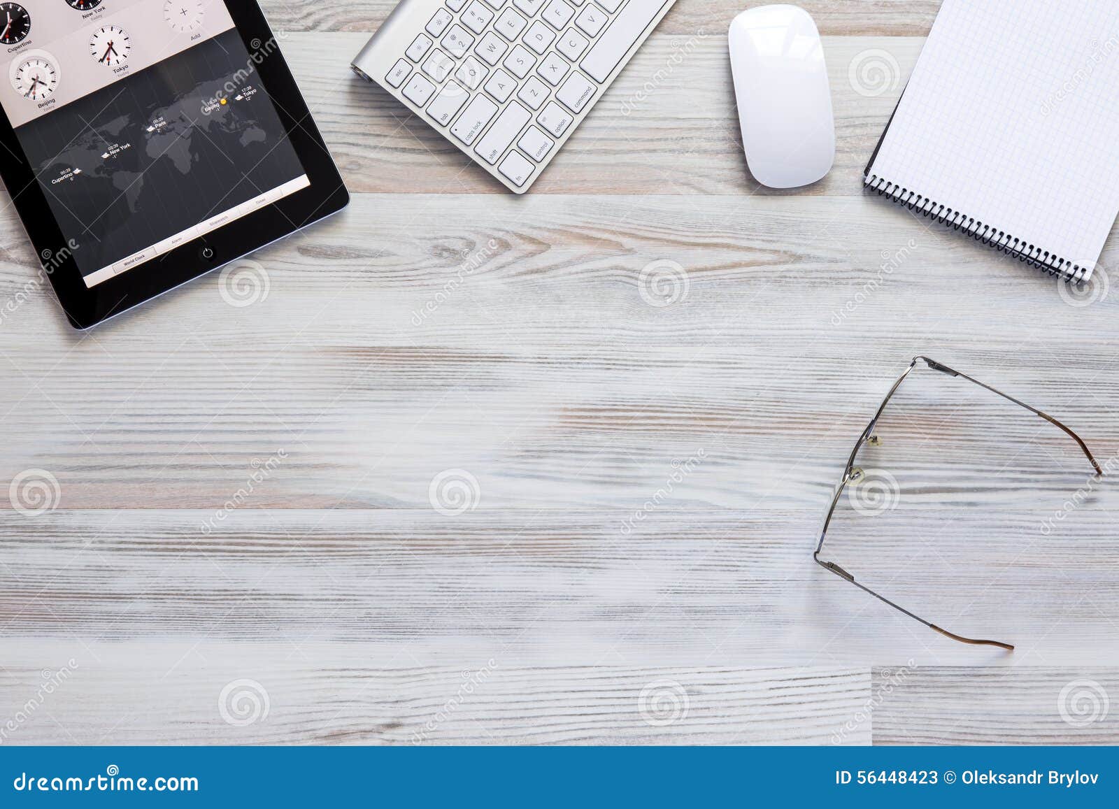 Empty Workspace on Wooden Table Stock Image - Image of space, office ...