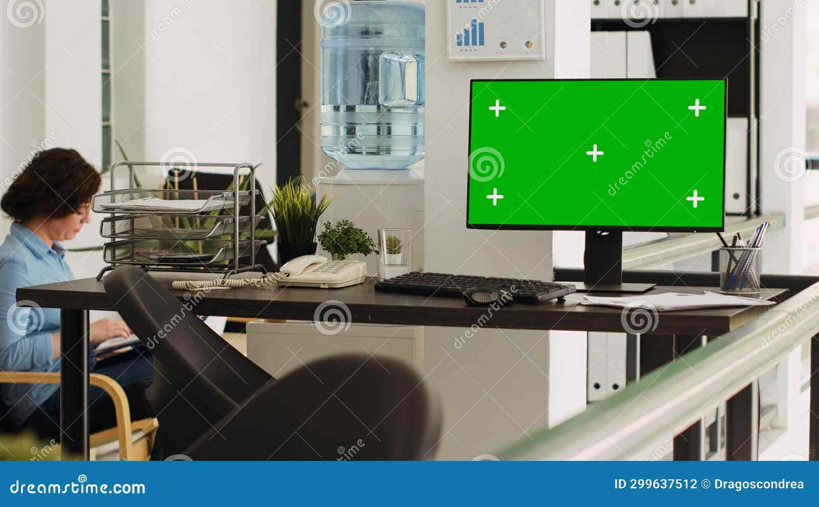 Empty Workstation with Greenscreen Stock Photo - Image of working, work ...