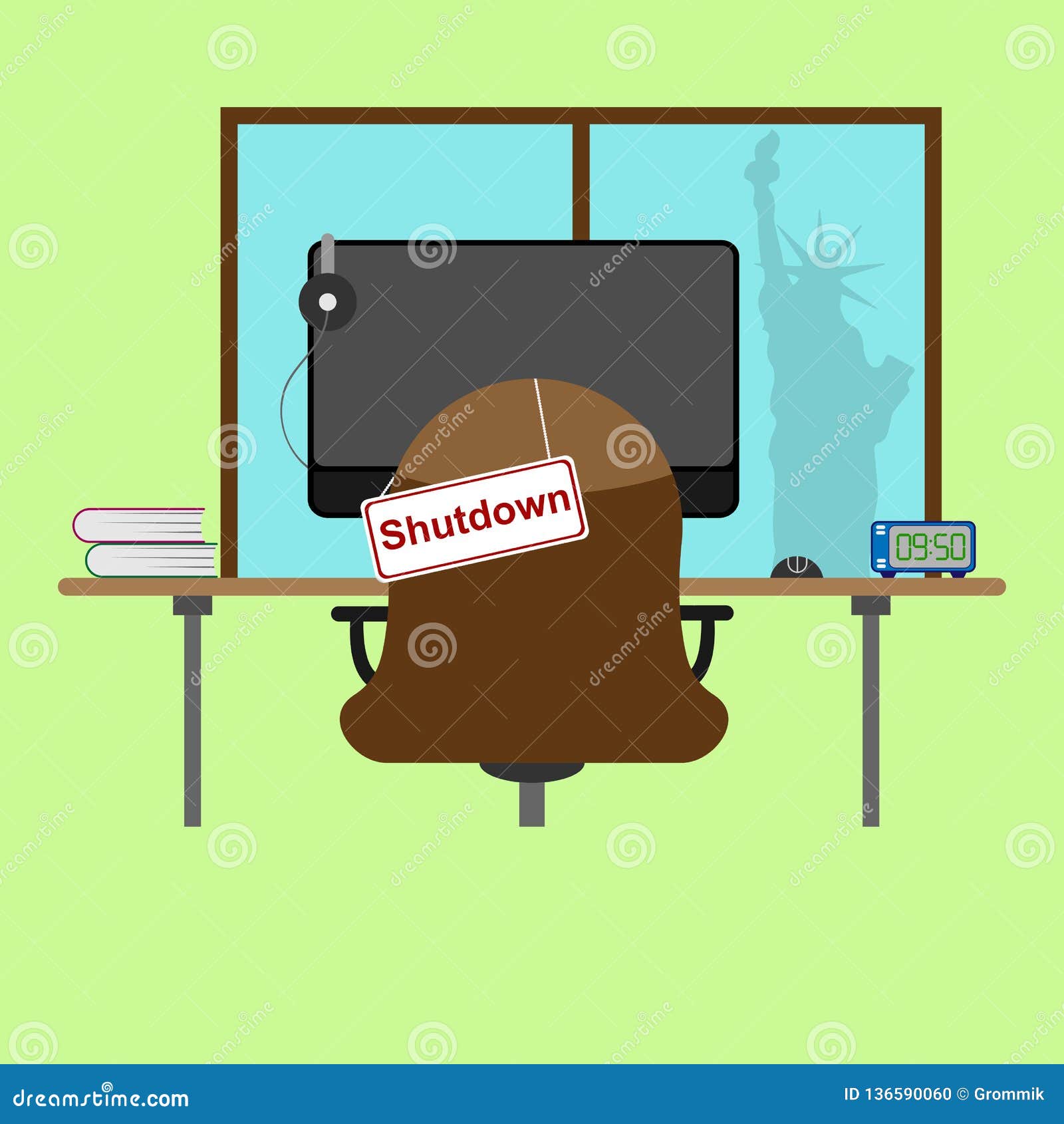 Empty Workstation and a Sign Labeled Shutdown Stock Vector ...