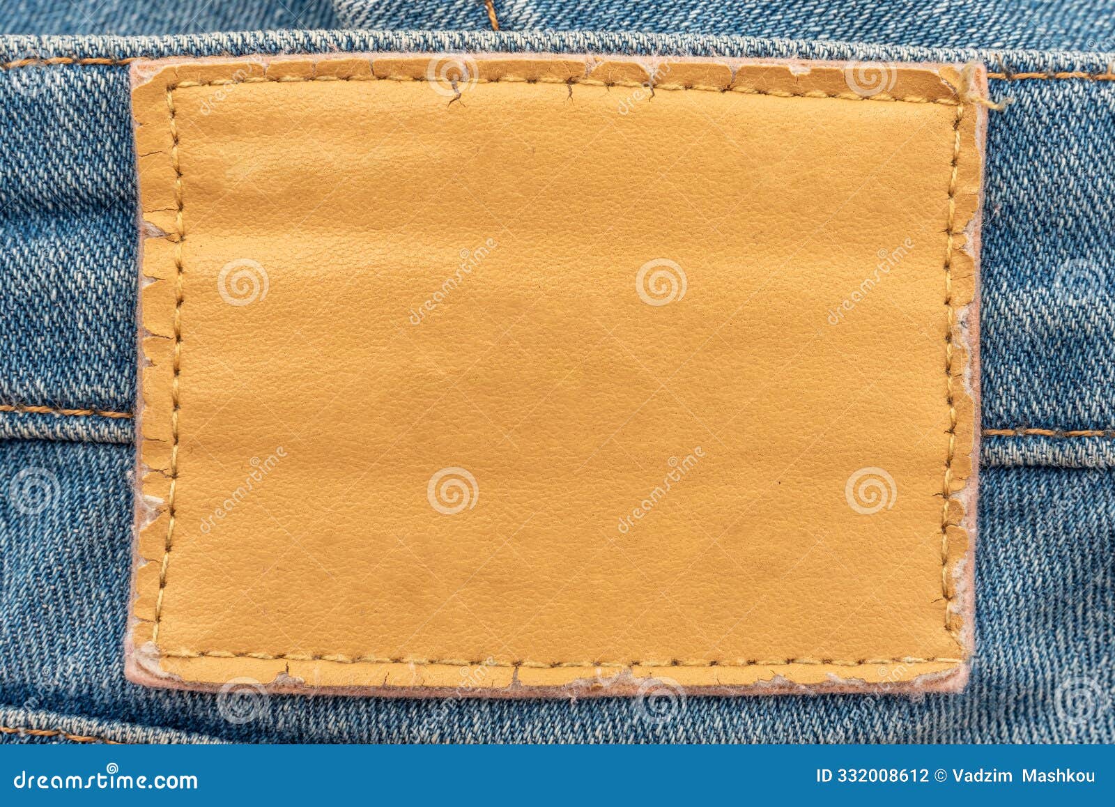 Empty Worn Leather Patch On Blue Jeans. Empty Space For Writing. Blank ...