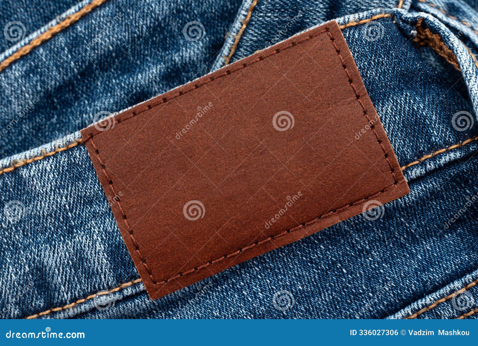 Empty Worn Leather Patch on Blue Jeans. Empty Space for Writing Stock ...