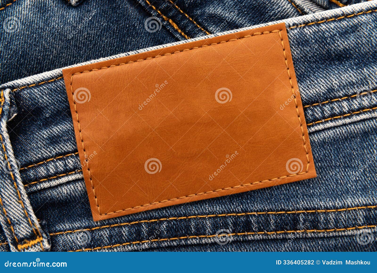 Empty Worn Leather Patch On Blue Jeans. Empty Space For Writing. Blank ...