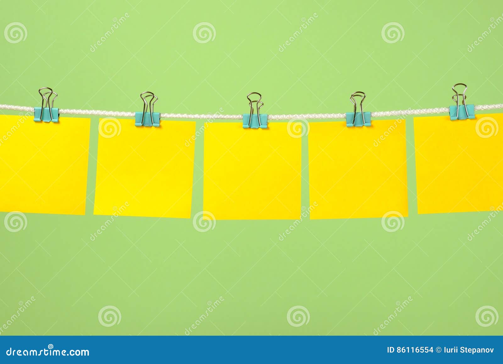 Empty Yellow Paper Notes Hanging on the String Stock Photo - Image of ...