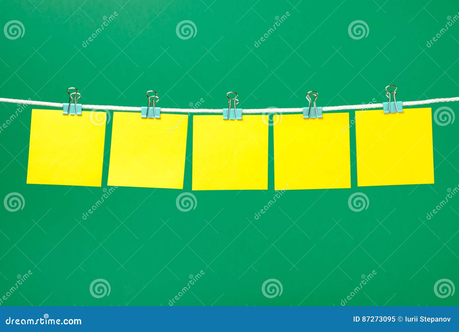 Empty Yellow Paper Notes Hanging on the String Stock Image - Image of ...