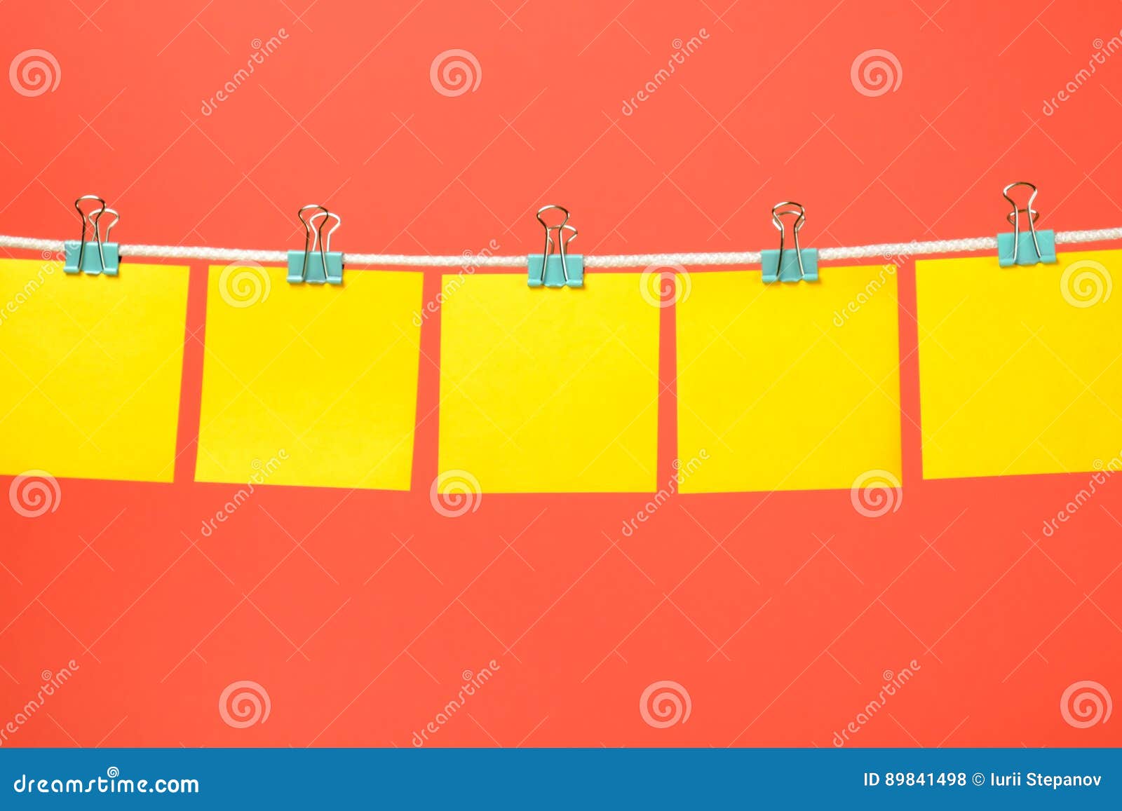 Empty Yellow Paper Notes Hanging on the String Stock Photo - Image of ...
