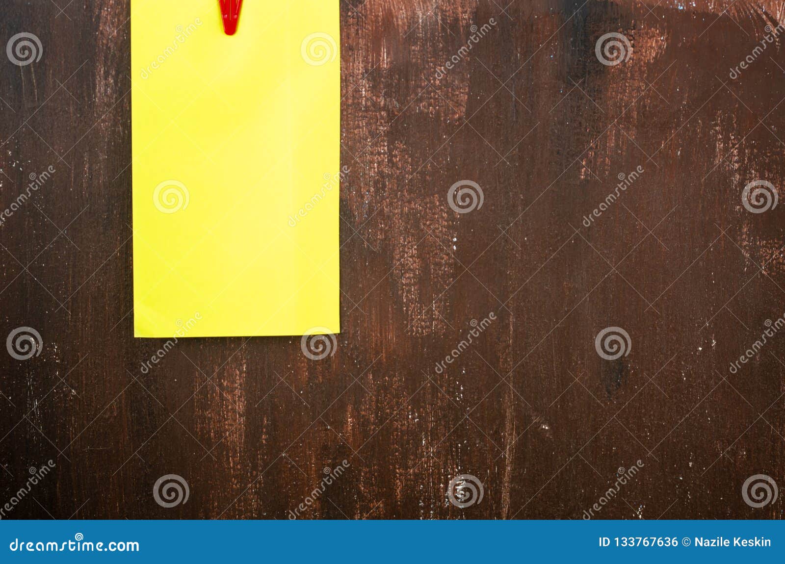 Empty Yellow Post Its on the Brown Wooden Wall Stock Photo - Image of ...