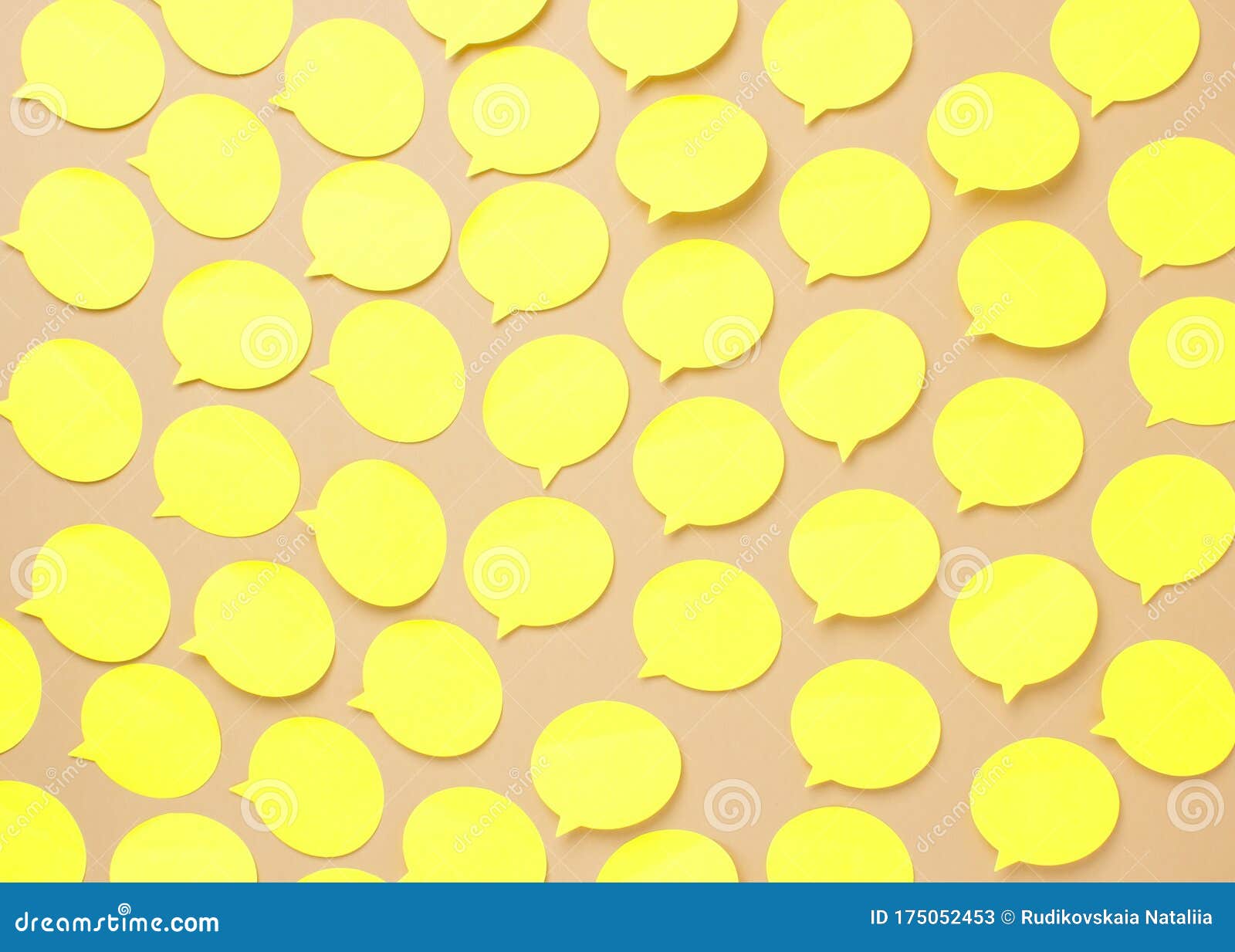Empty Yellow Speech Bubbles on Beige Background. Abstract Texture of ...