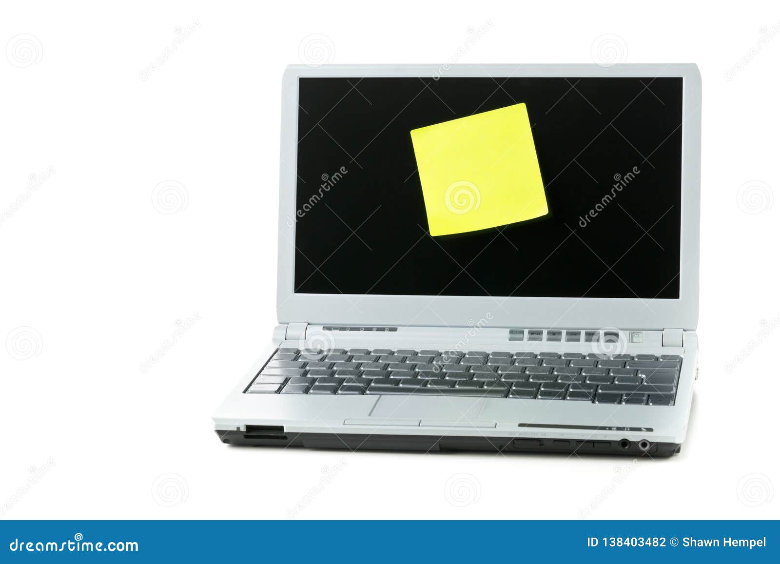 Empty Yellow Sticky Paper Note on Laptop Over White Stock Photo - Image ...