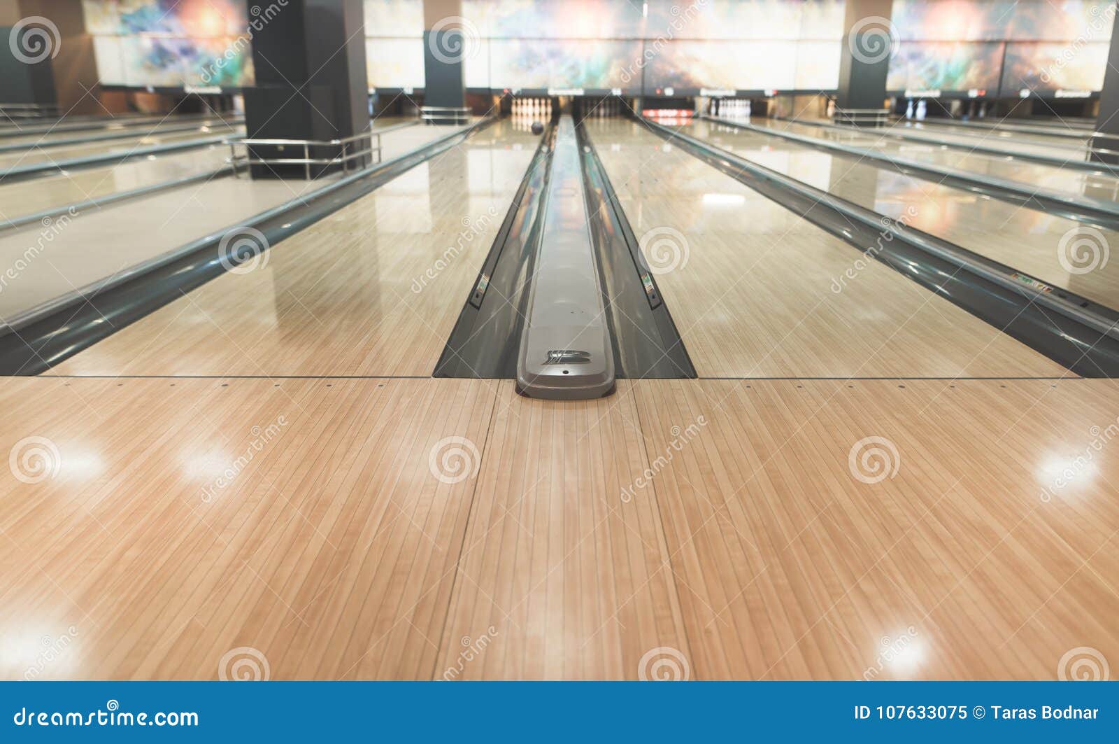 Empty Yellow Track for Bowling. Active Leisure for Bowling. Stock Image ...