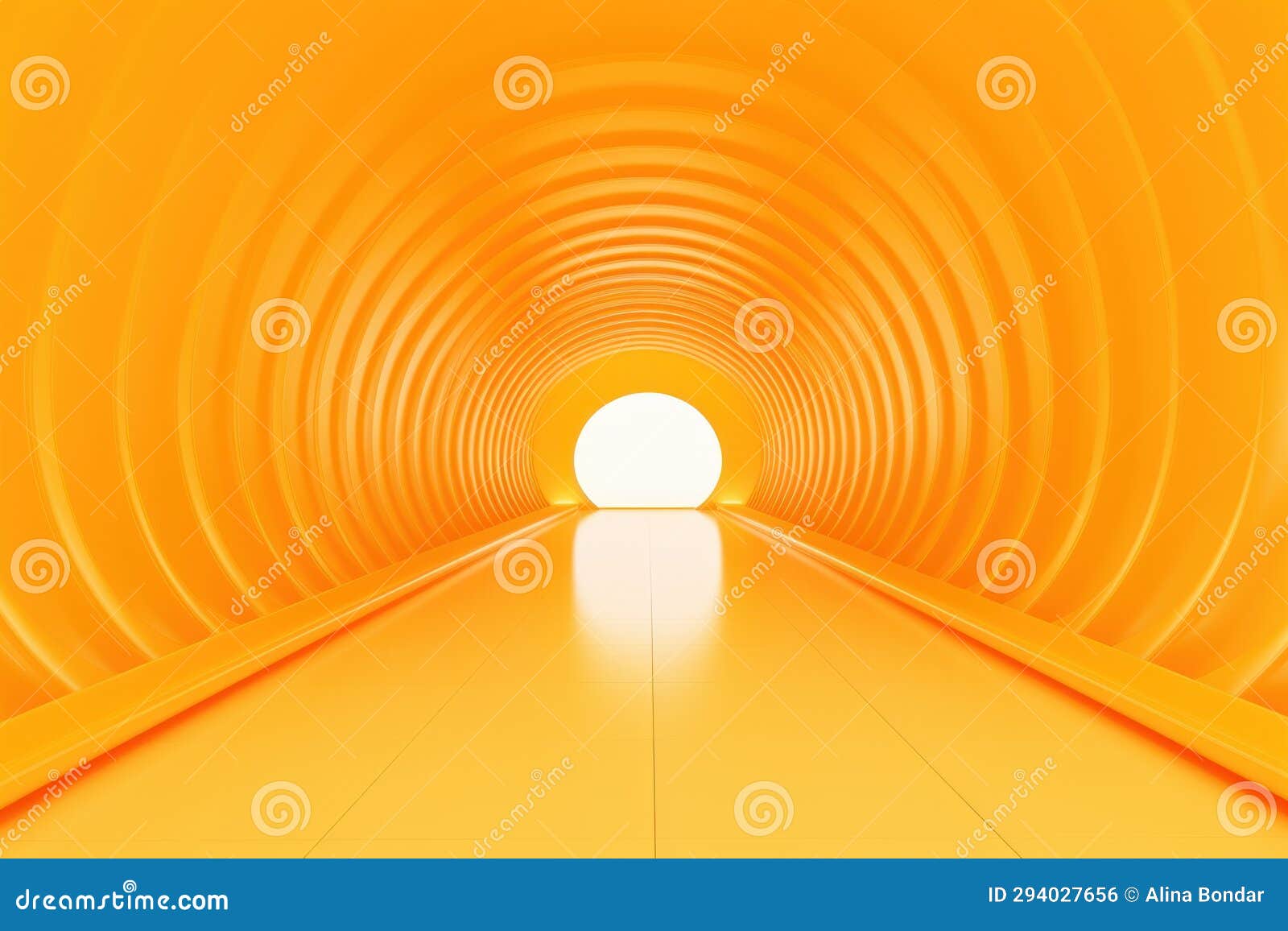 The Empty Yellow Tunnel Has Layers of Neon Lights. and Has a Platform ...